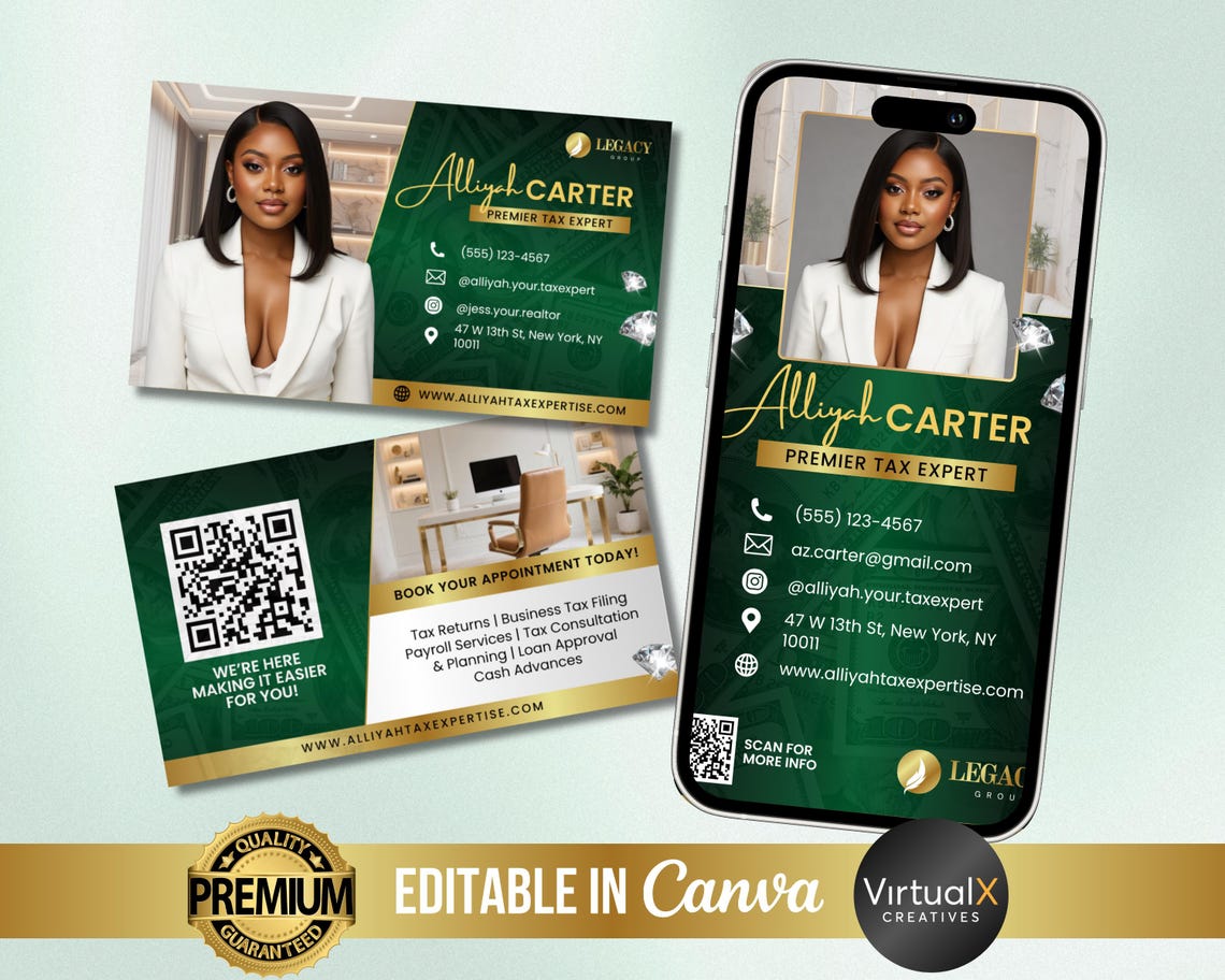 Tax Consultant Business Card, Accountant Calling Card, Textable Tax ...