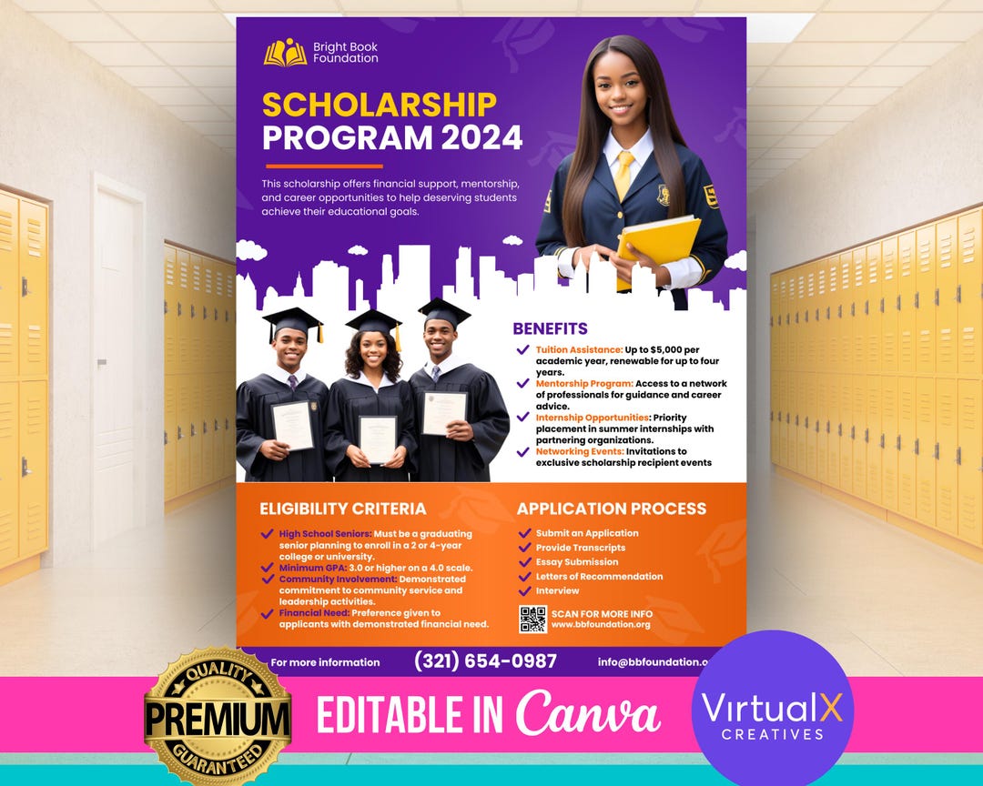 Scholarship Program Flyer, Scholarship Announcement Flyer, Editable ...