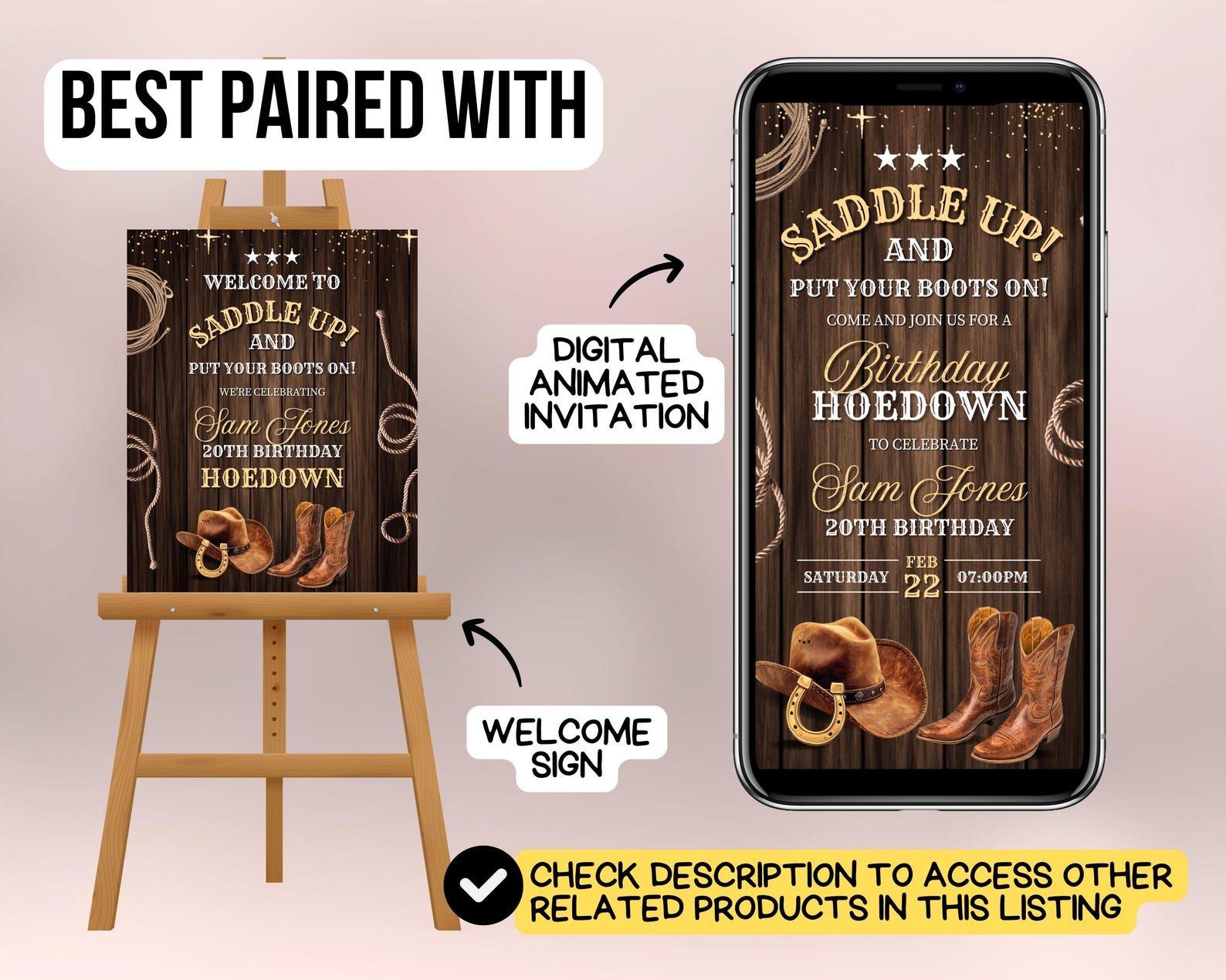 Western Hoedown Birthday Party Welcome Sign, DIY Saddle up and Put Your ...