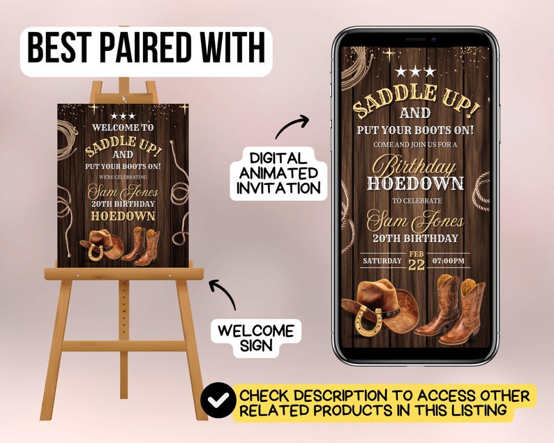 Western Hoedown Birthday Party Welcome Sign, DIY Saddle up and Put Your ...