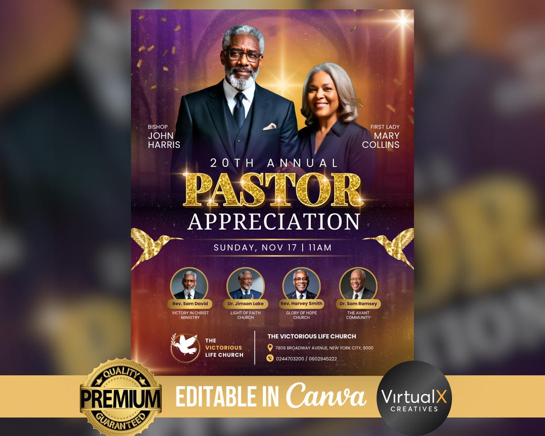 Pastor Appreciation Flyer, Pastoral Anniversary Template, Christian ...