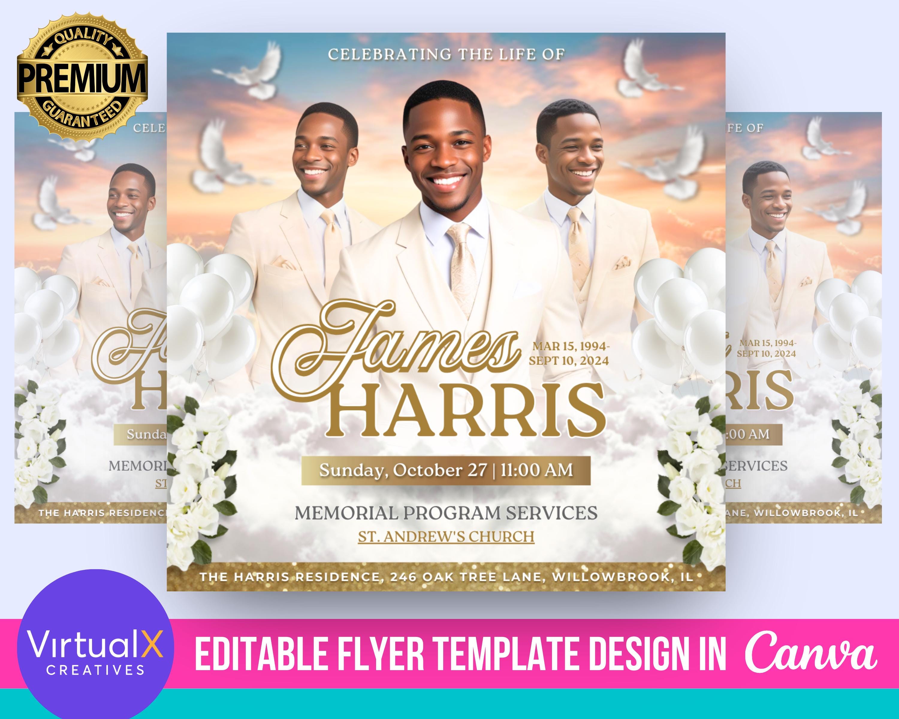 Memorial Funeral Announcement Flyer, Funeral Invites, in Loving Memory ...