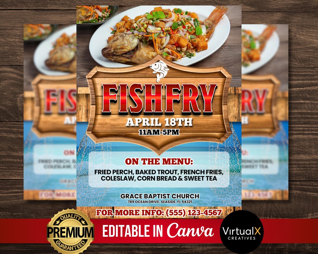 Fish Fry Flyer, Community Event, Restaurant Cookout Flyer, Fried Perch ...