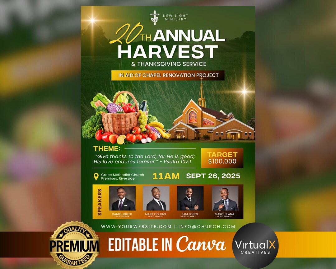 Annual Church Harvest Flyer, Church Event Flyer, Editable Thanksgiving ...