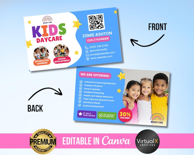 Kids Daycare Business Cards, Child Care Card, Baby Sitter Service ...