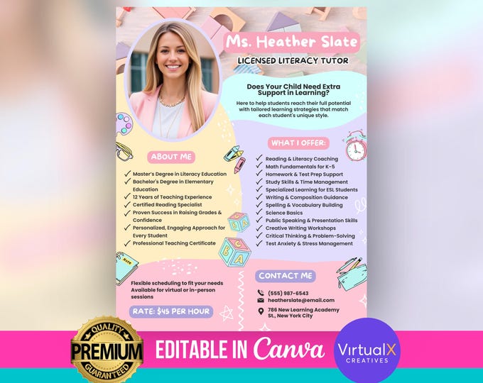 DIY Summer Tutoring Flyer Template, Canva Tutoring Flyer, Small ...