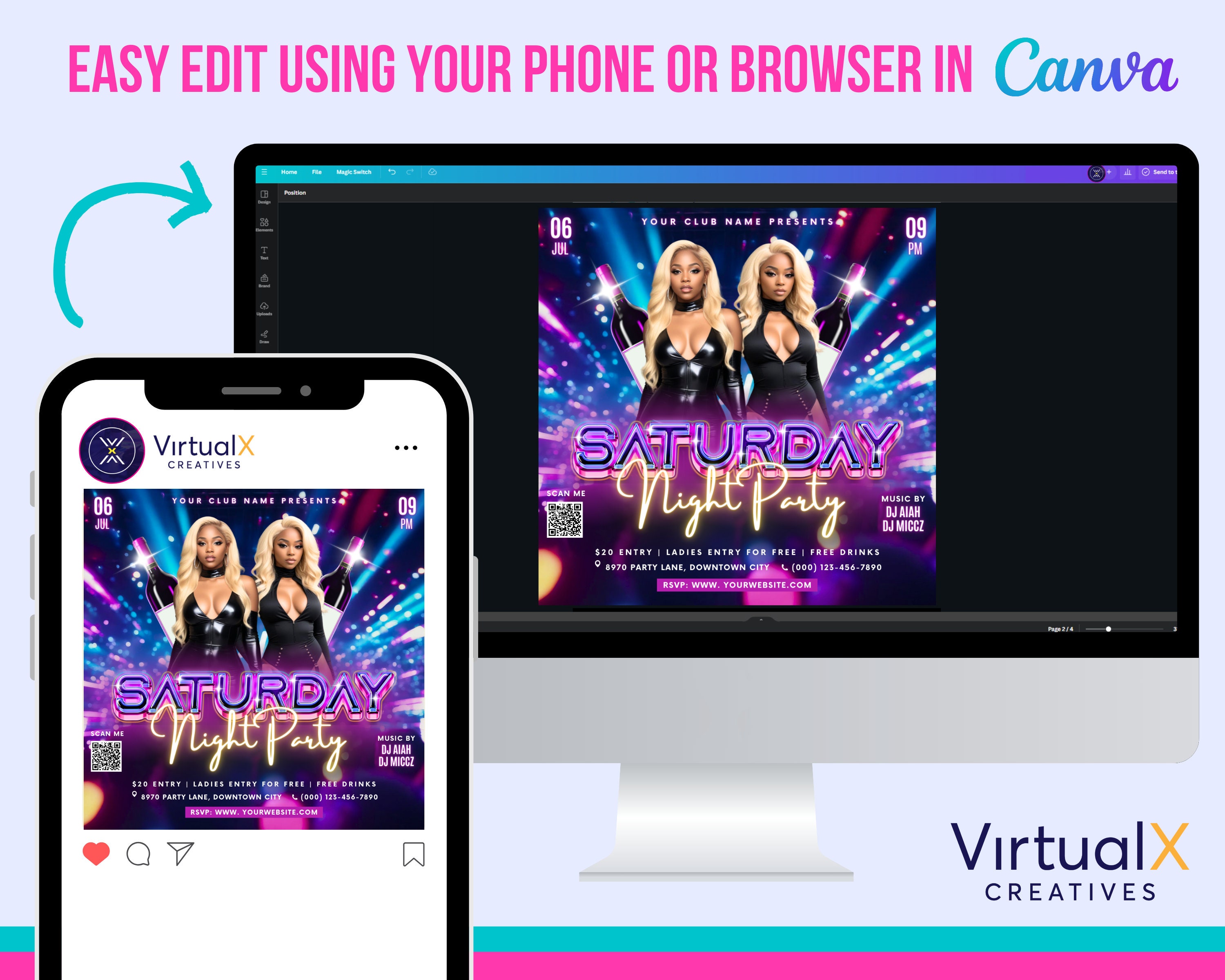 Saturday Night Out Party Flyer, DIY DJ Club Event Party Flyer, All ...