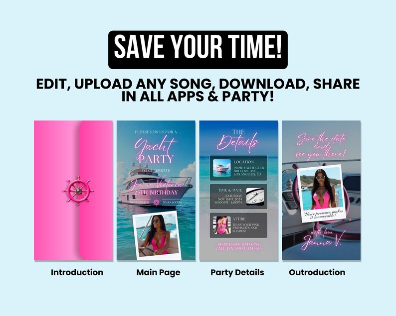 Yacht Party Invitation, Editable Boat Party Birthday Invite, Digital ...