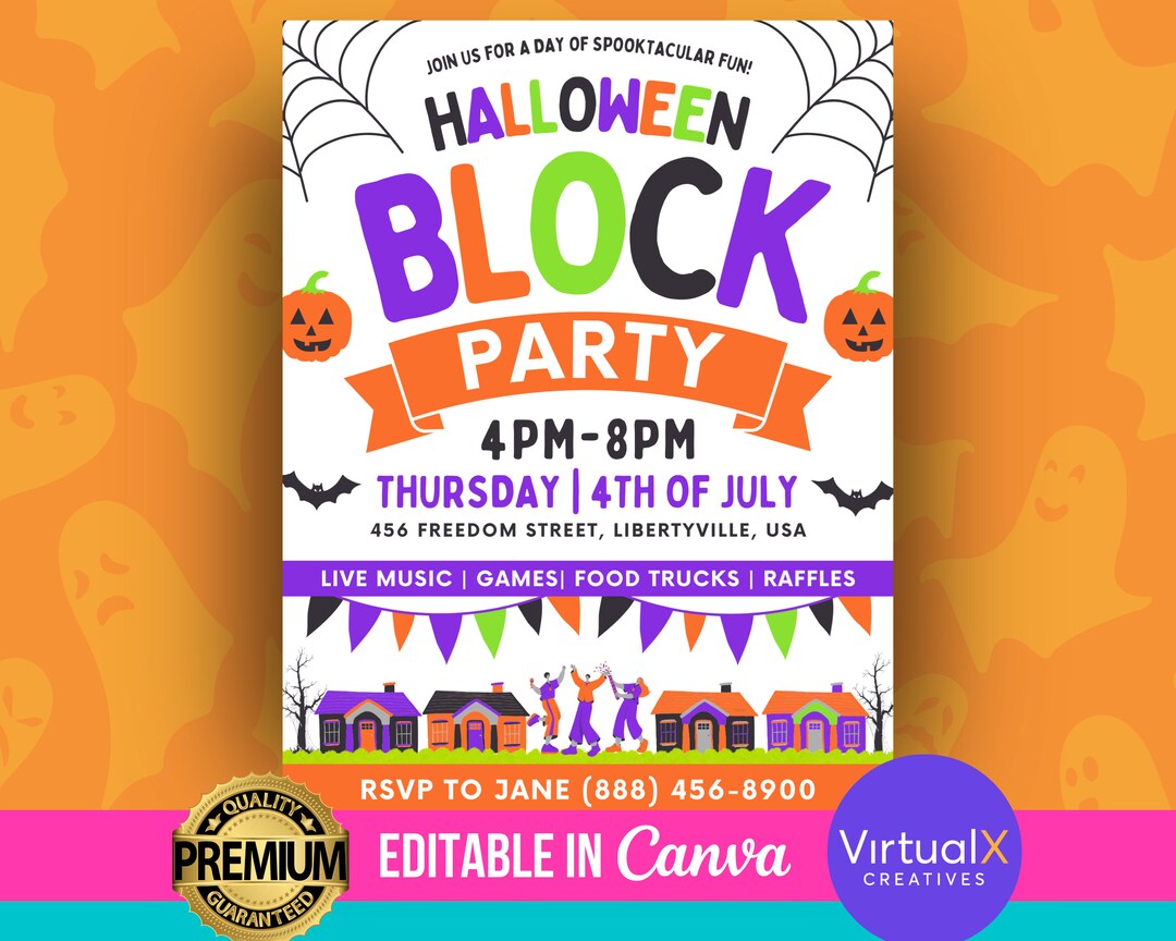 Halloween Block Party Flyer, Editable Neighborhood Potluck Invite, DIY ...