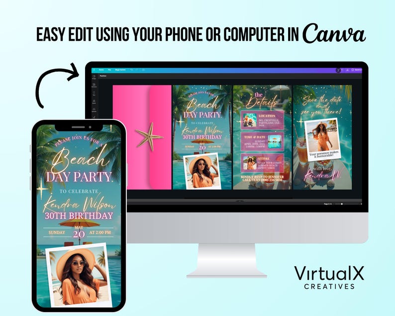 Beach Birthday Invite, Beach Party Animated Invitation, Editable Luau ...