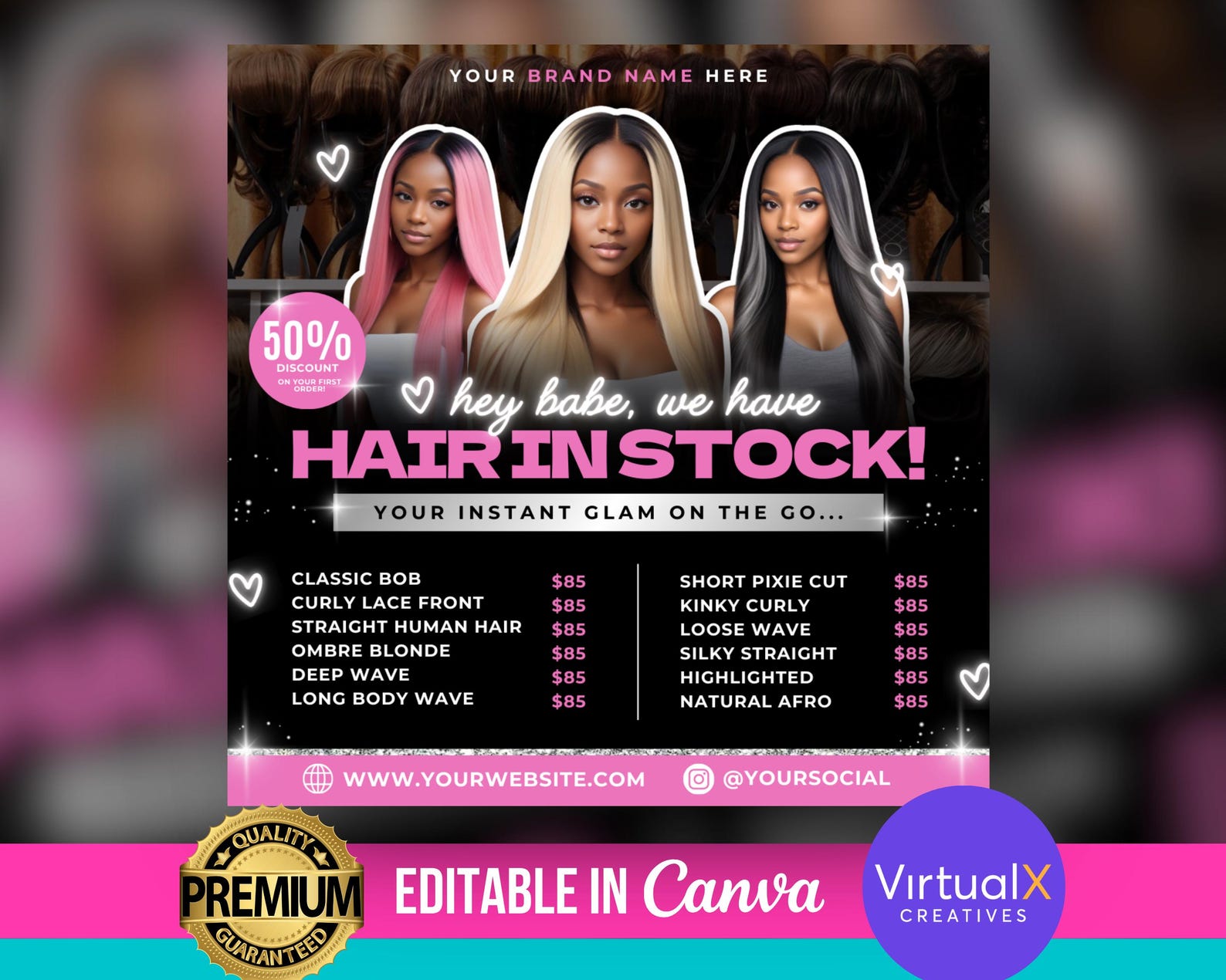 Wigs Hair Bundles Flyer, Frontals and Closures Flyer, Wigs Install ...