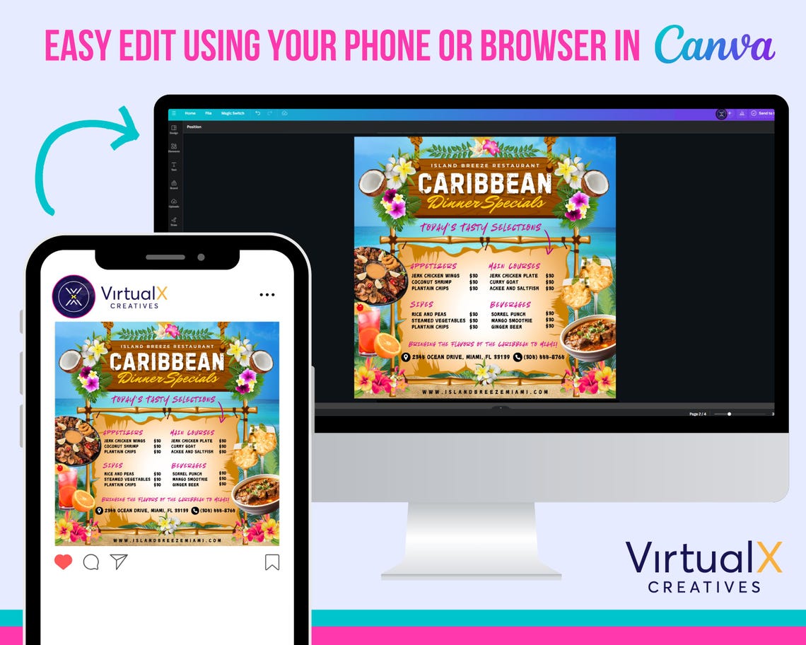 Caribbean Food Menu Flyer, Jamaican Restaurant, Haitian Food Menu Flyer ...