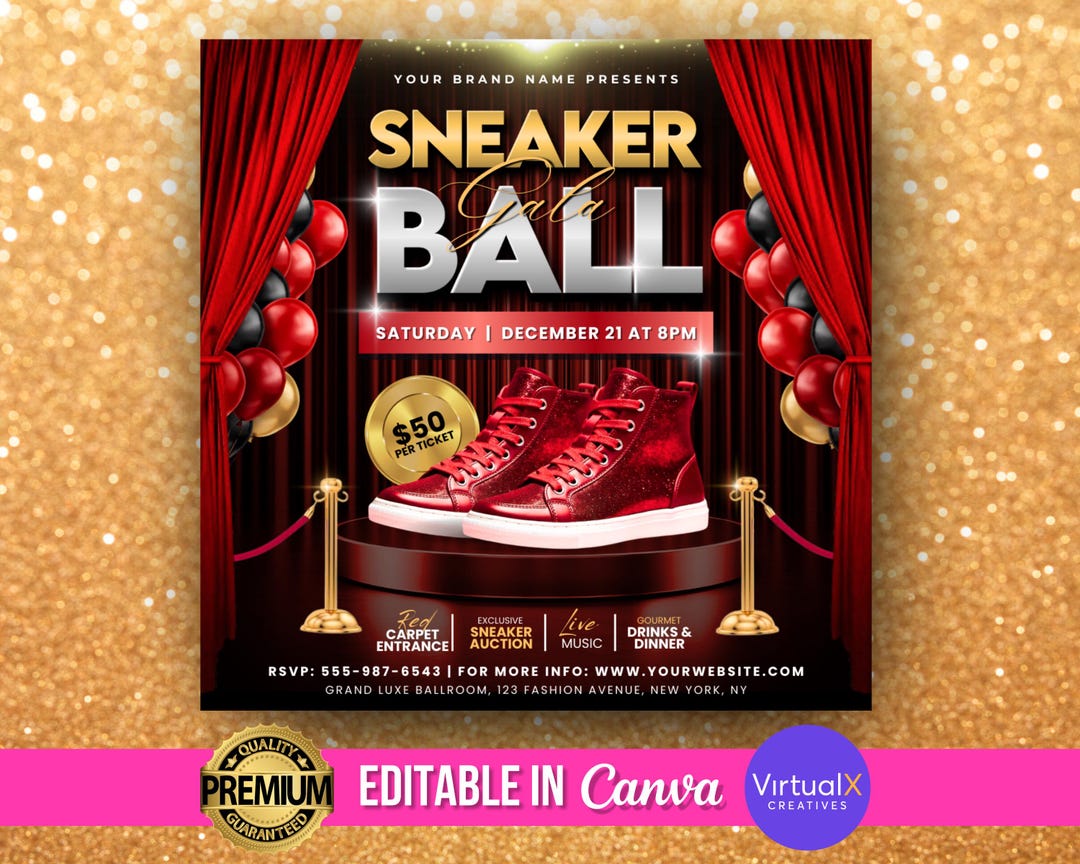 Sneaker Ball Gala Flyer, Sneaker Ball Invitation, Sneaker Gala Event ...