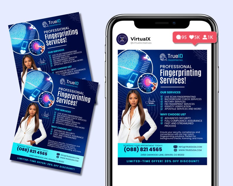 Fingerprinting Services Flyer, Mobile Fingerprinting Flyer, Editable ...