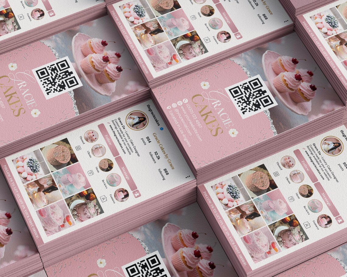 Bakery Instagram Business Card, QR Card, Cake Shop IG Calling Card ...