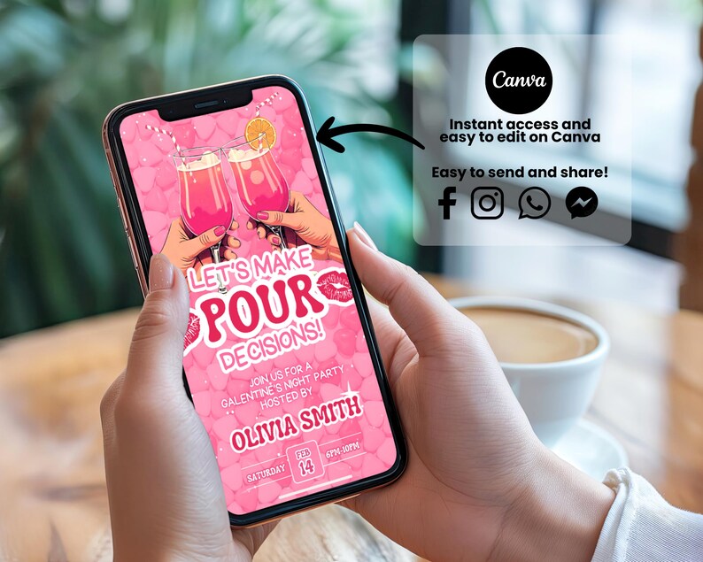 Galentine's Girls Night Party Invite, Valentines Dinner Animated ...