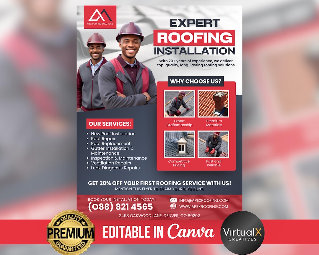 Roofing Service Flyer Template, Editable Roofing Installation Flyer ...