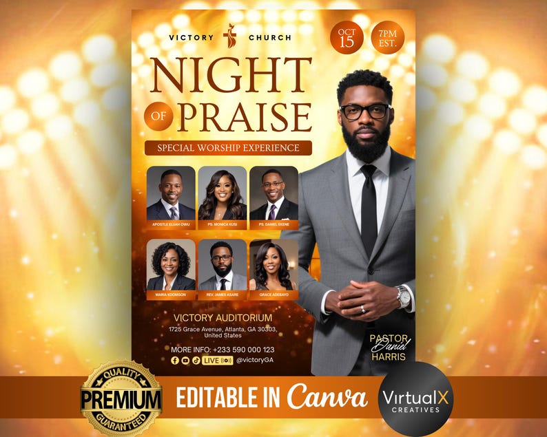 Night of Praise Church Flyer | Gospel Concert Worship Event Template ...
