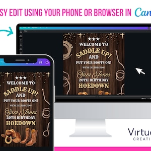 Western Hoedown Birthday Party Welcome Sign, DIY Saddle up and Put Your ...