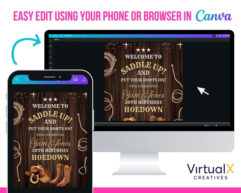 Western Hoedown Birthday Party Welcome Sign, DIY Saddle up and Put Your ...