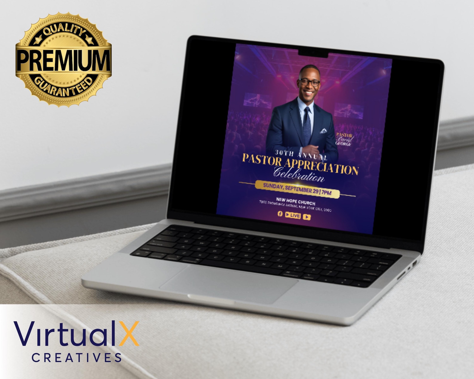 Pastor Appreciation Program Template, Pastor Anniversary, Purple Gold, Livestream Church ...