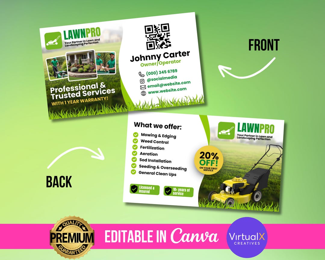 Lawn Care Business Cards, Landscaping Card, Yard Service Calling Card ...