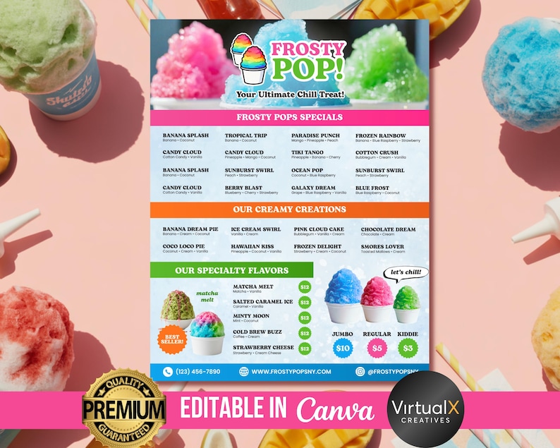 Snow Cone Menu Flyer, Editable Shaved Ice Template, Ice Cream Pricelist ...