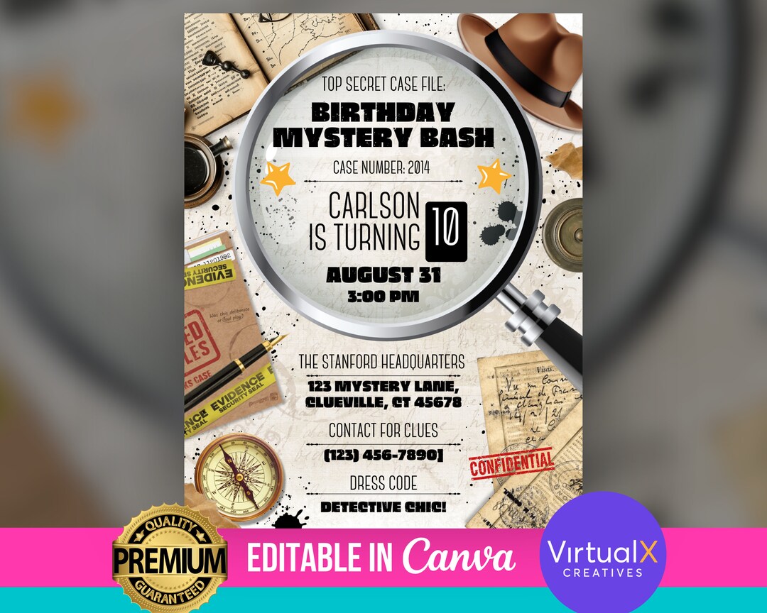 Detective Party Invitation for Mystery Room Birthday | Teen Escape Room ...