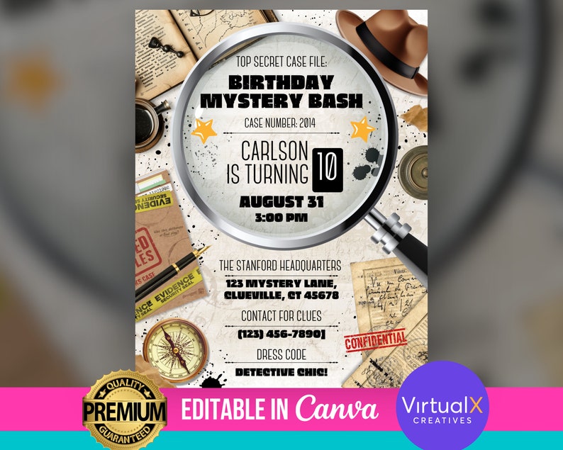 Detective Party Invitation for Mystery Room Birthday | Teen Escape Room ...