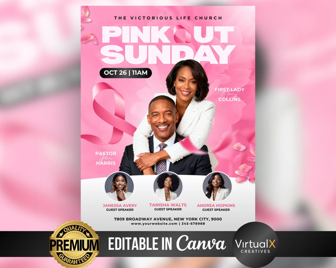 Pink Out Sunday Flyer | Breast Cancer Awareness Template | Editable ...