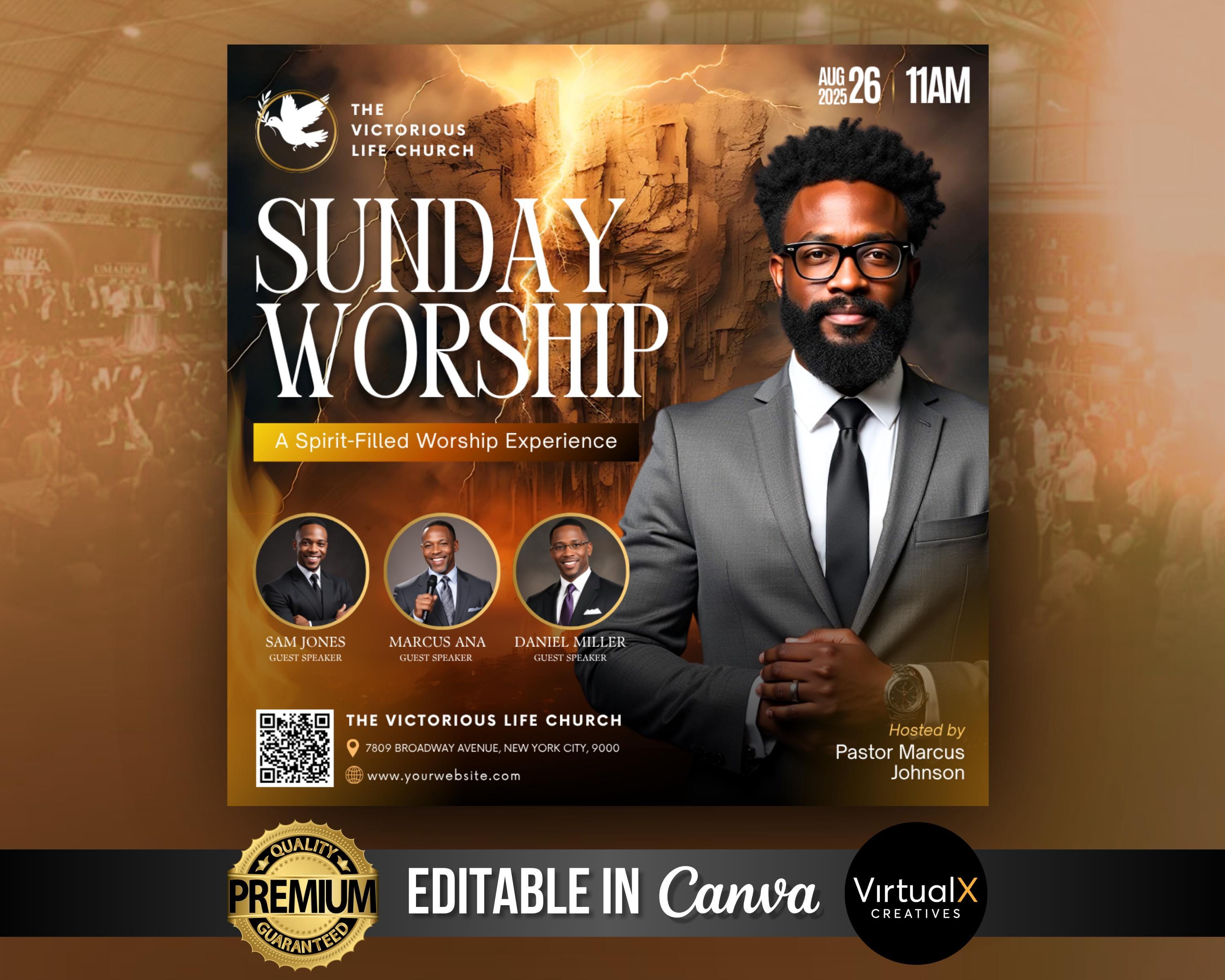 Church Invitation Template, Sunday Service Flyer, Sunday Worship ...