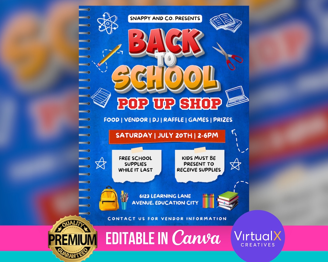 Back to School Pop up Shop, Canva Editable Flyer Template, Community ...