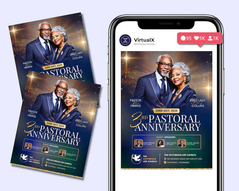 Pastoral Anniversary Flyer, Editable Church Event Template, Pastor ...