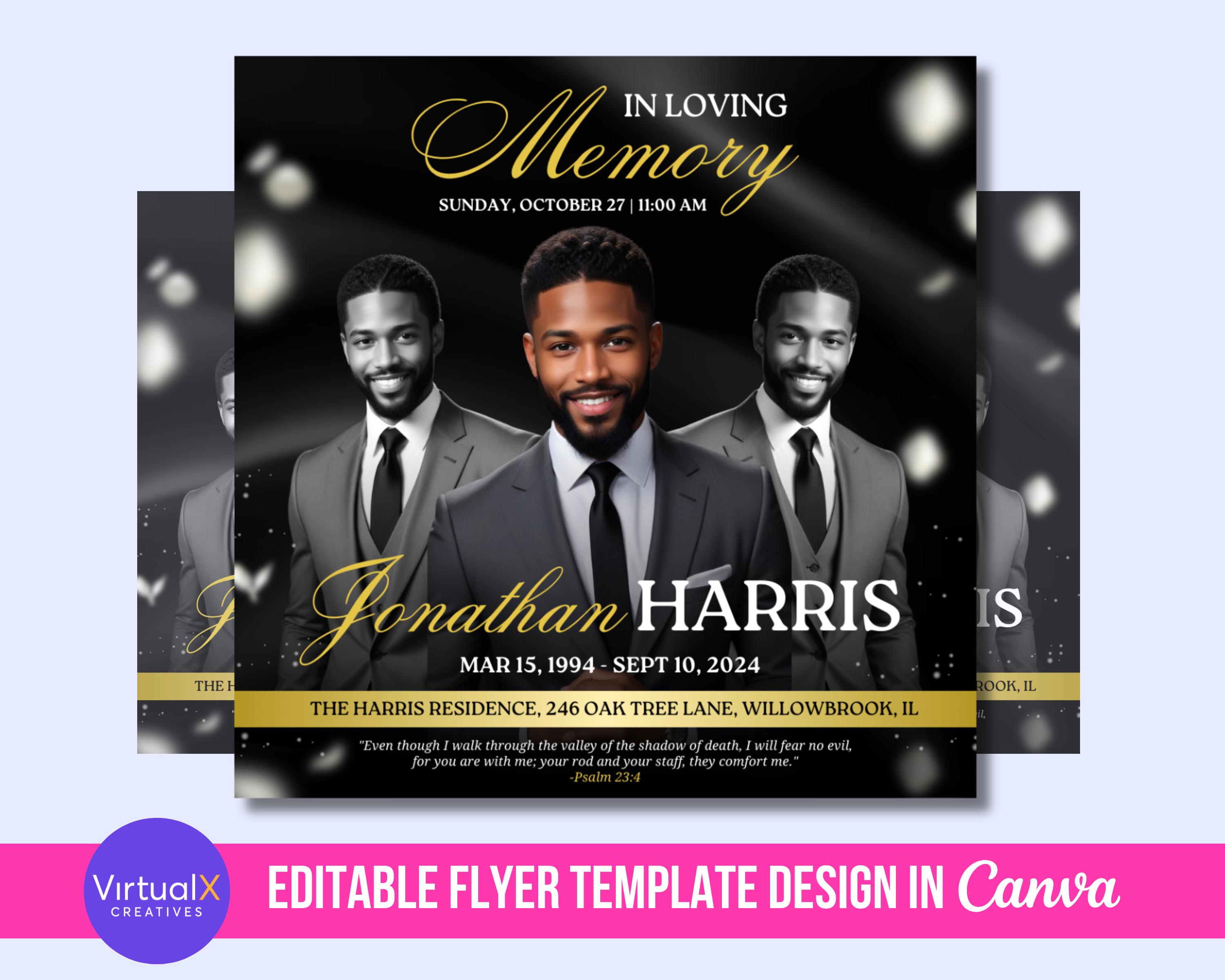 Memorial Funeral Announcement Flyer, Funeral Invites, in Loving Memory ...