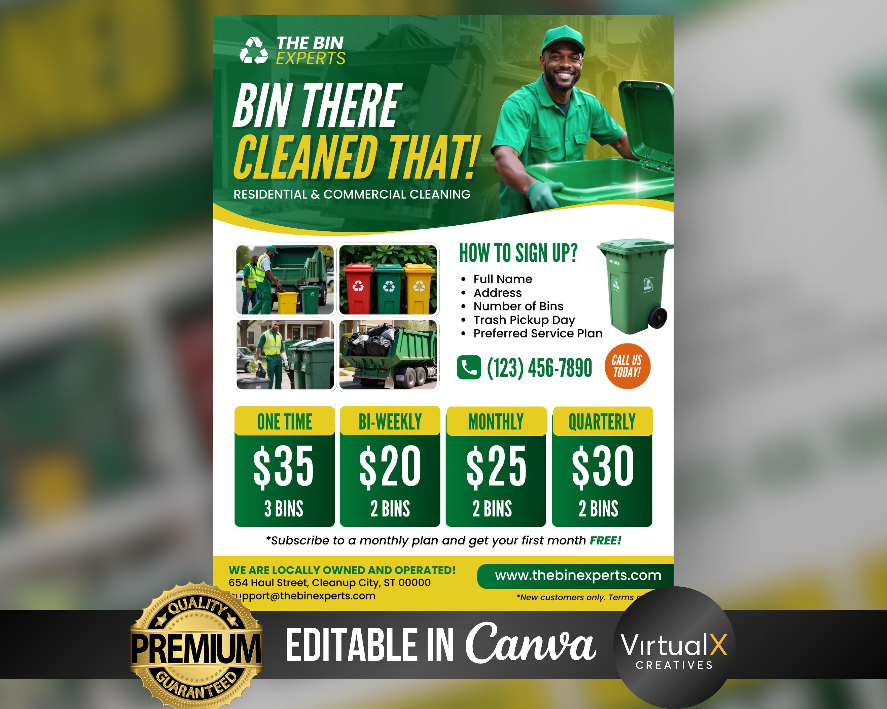 Trash Bin Cleaning Service Flyer, Garbage Cleaning, Junk Hauling ...