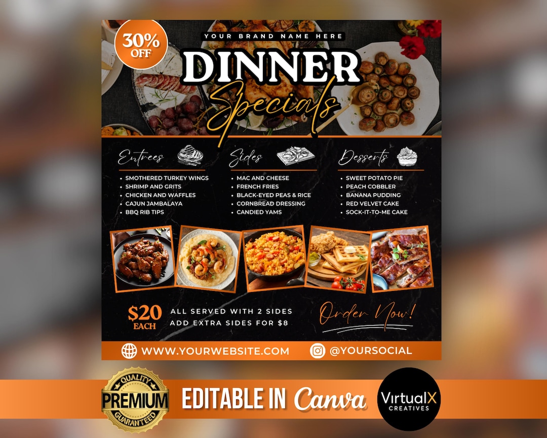 Dinner Sale Flyer, Editable Sunday Deal Special, Restaurant Food Menu ...
