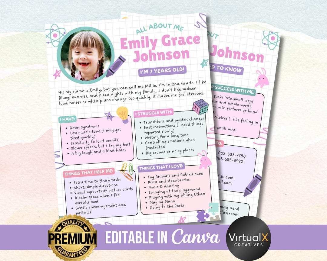 Back to School All About Me, Child Info Template, Special Needs Teacher ...
