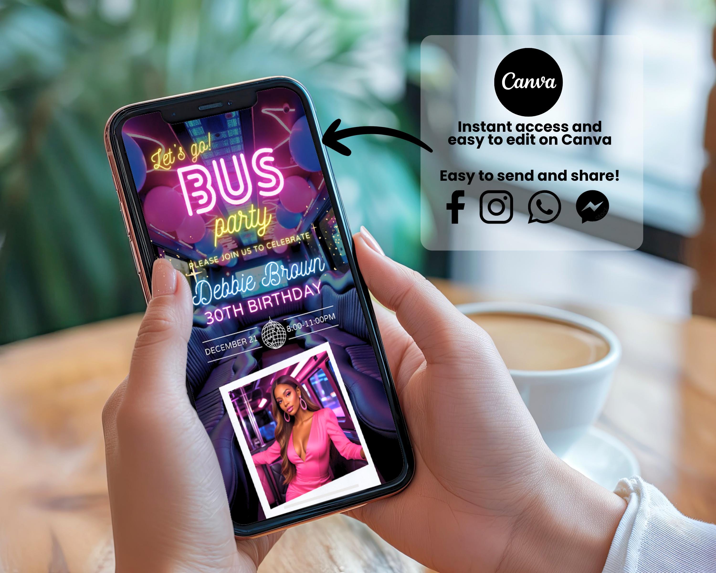 Bus Party Invitation, Editable Limo Birthday Party Invite, Digital ...