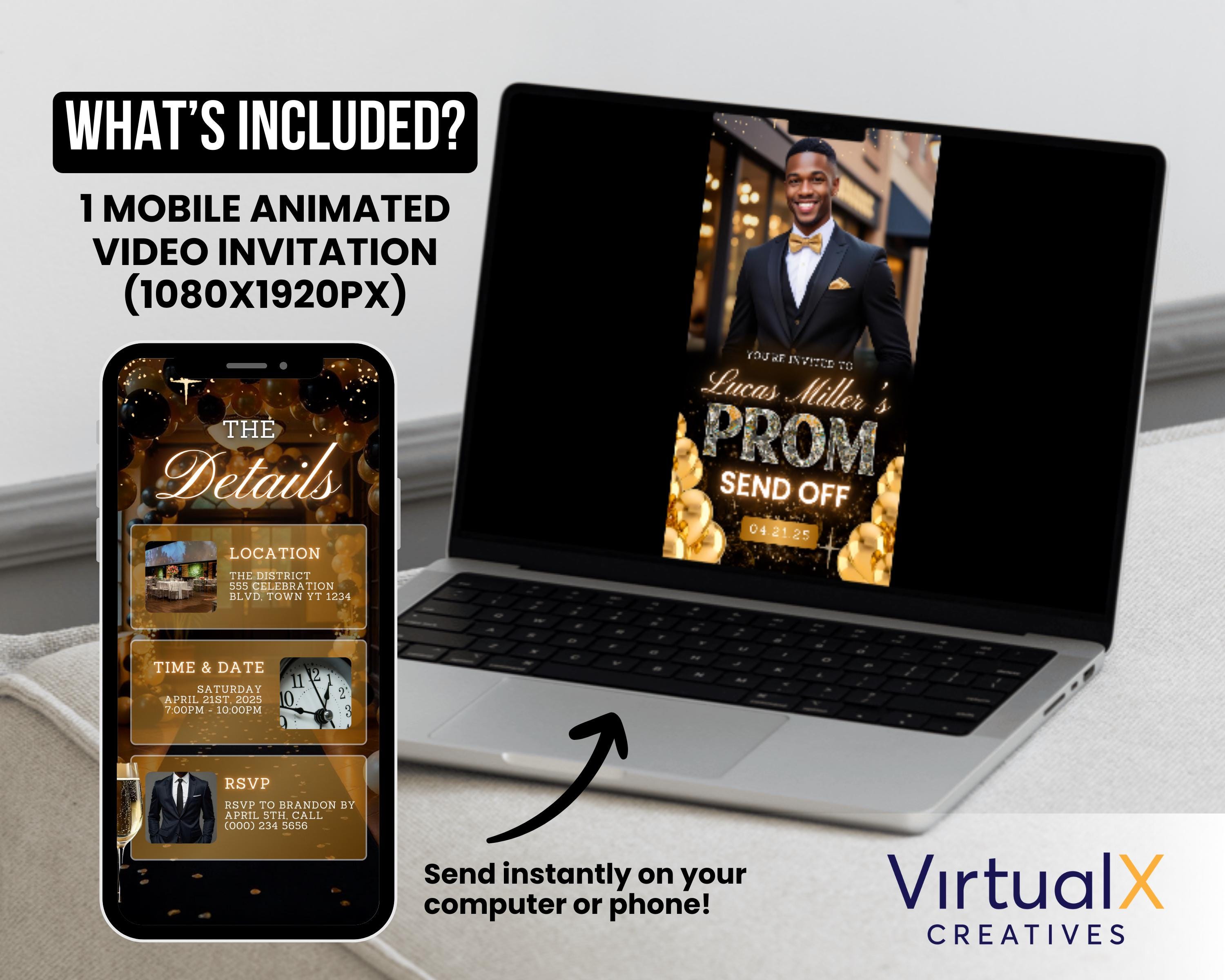 Gold Prom Send off Invite, Prom Party Animated Invitation, Men Prom ...