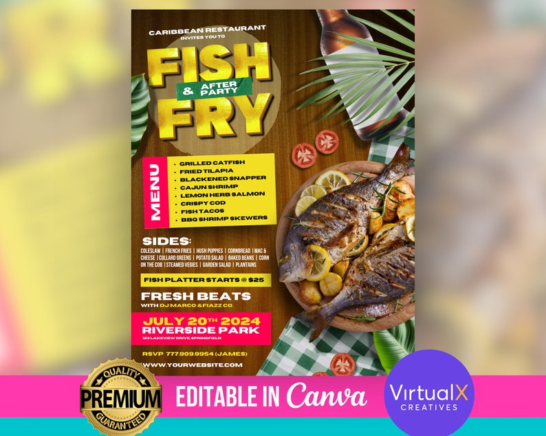 Fish and Fry Flyer, Canva Printable, DIY Template Design, Community ...