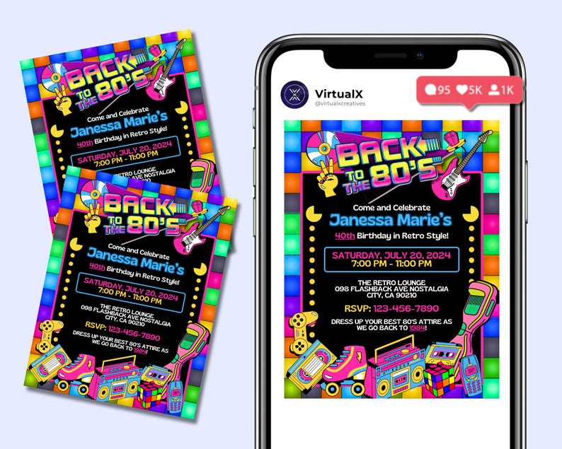 Back to the 80s Party Flyer, Retro Bday, Throwback Party Invite, Neon ...