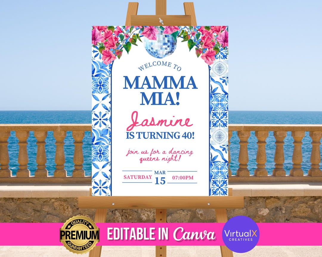 Mamma Mia Birthday Welcome Sign, Dancing Queen Party Signage, Mamma Mia ...