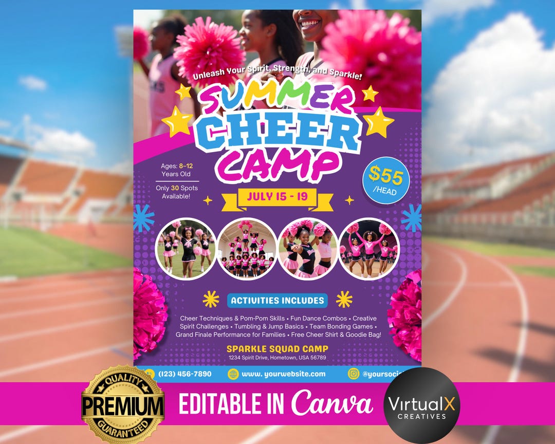 Summer Cheer Camp Flyer, Editable Cheerleading Camp Template, Kids ...