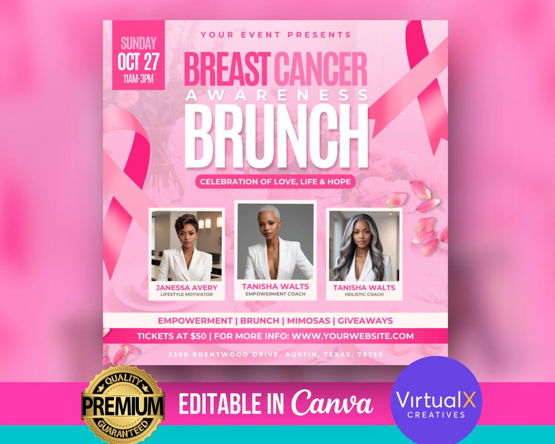 Breast Cancer Awareness Flyer, Pinktober Brunch Flyer, Women ...