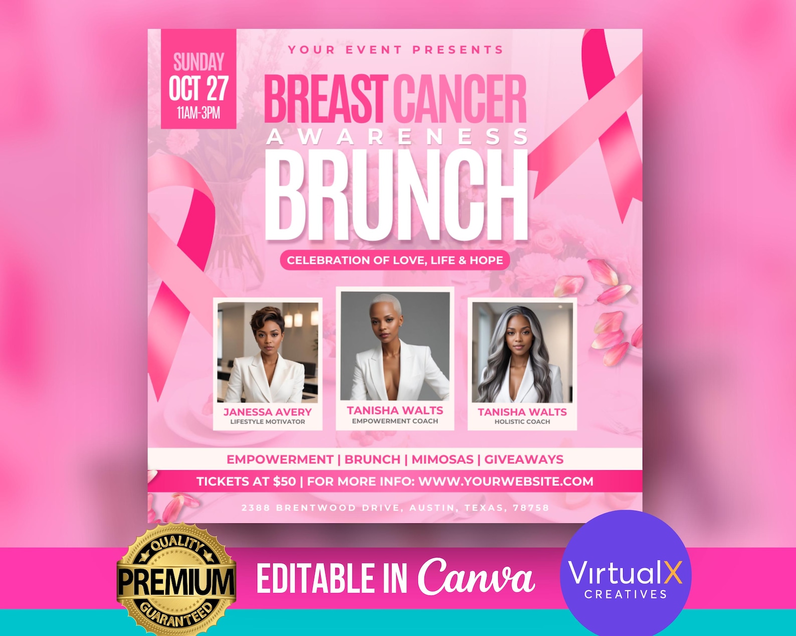 Breast Cancer Awareness Flyer, Pinktober Brunch Flyer, Women ...