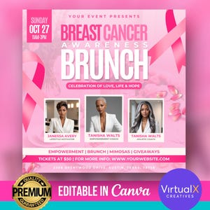 Breast Cancer Awareness Flyer, Pinktober Brunch Flyer, Women ...