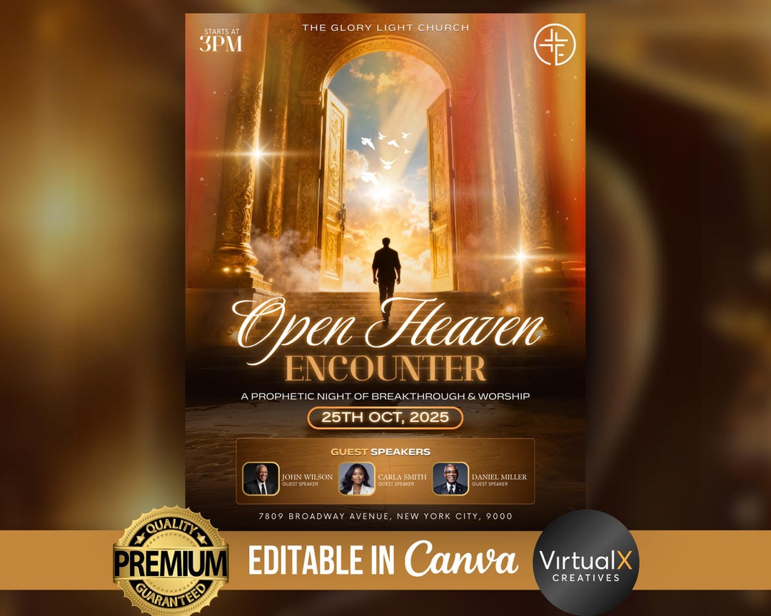 Open Heaven Encounter Church Flyer, Editable Revival & Worship Nights ...