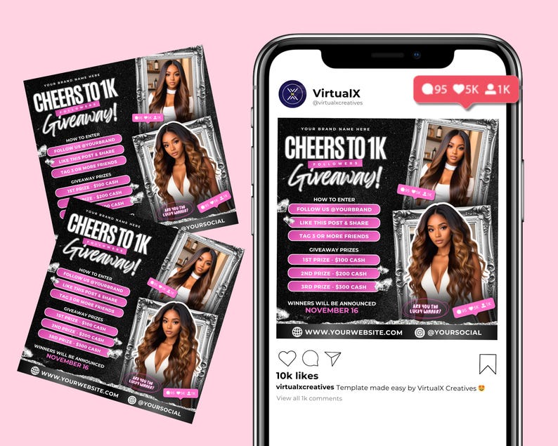 1K Followers Giveaway Flyer, Milestone Contest Flyer, Win Product ...