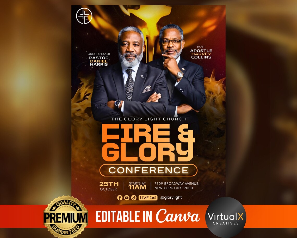 Oil and Fire Conference Flyer, Editable Revival & Worship Template ...