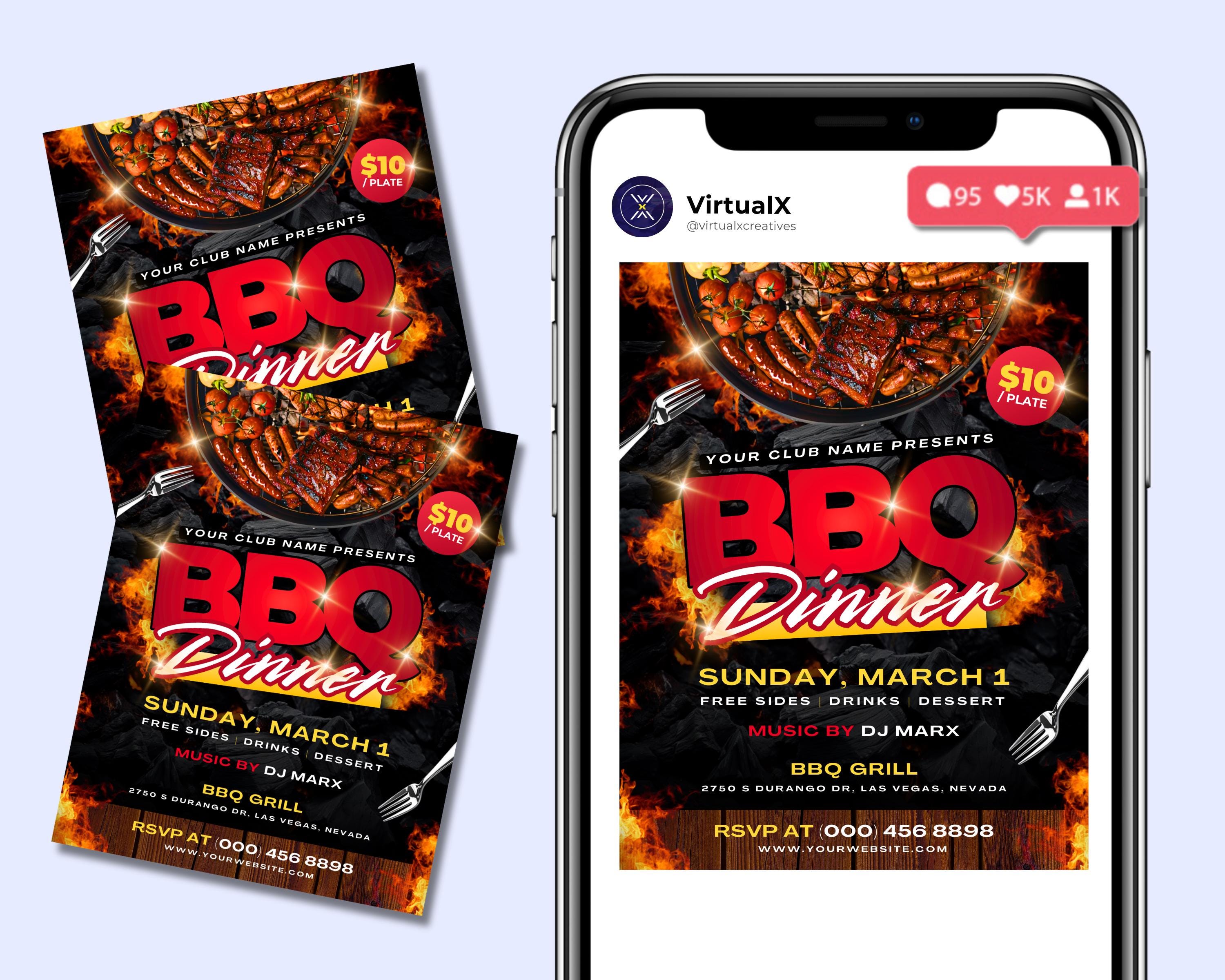 BBQ Dinner Flyer, Barbecue Party, Restaurant Cookout Flyer, BBQ ...